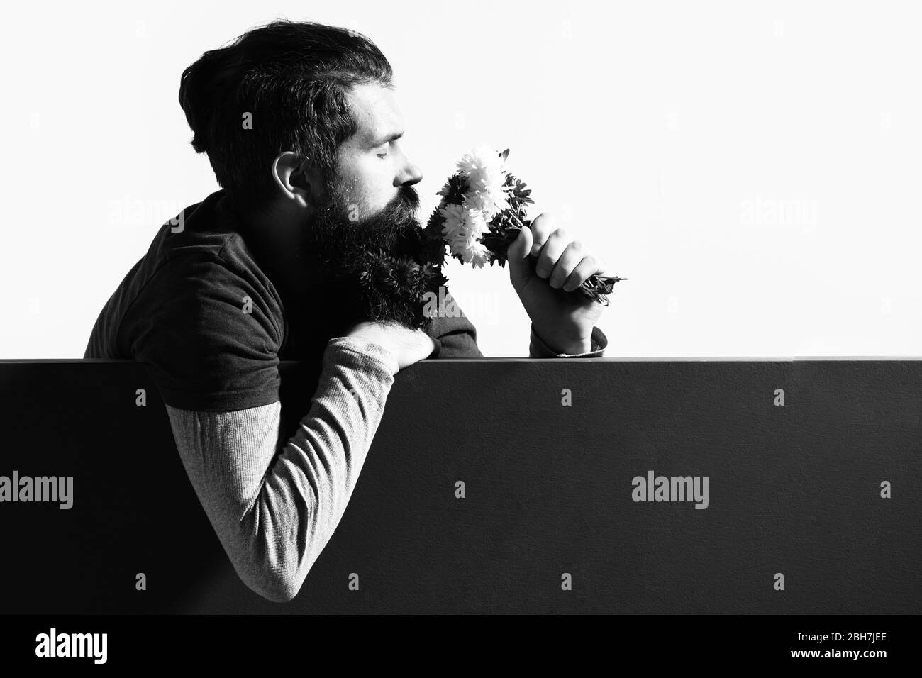 handsome bearded man with stylish mustache and long beard with colorful ...