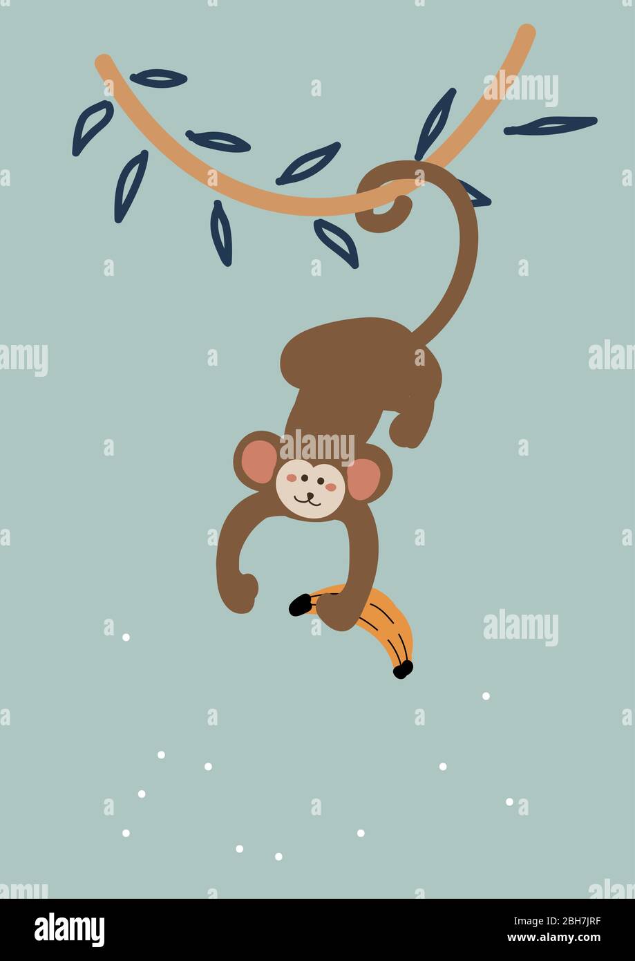 Cute Monkey Cartoon Hanging