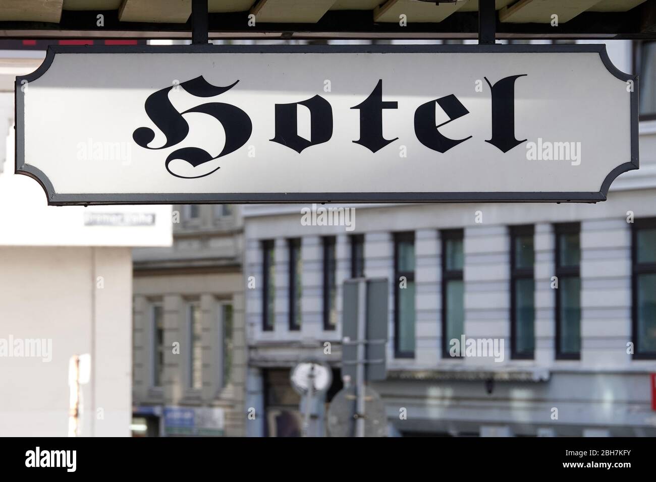 Hamburg, Germany. 22nd Apr, 2020. A sign with the lettering "Hotel" can ...