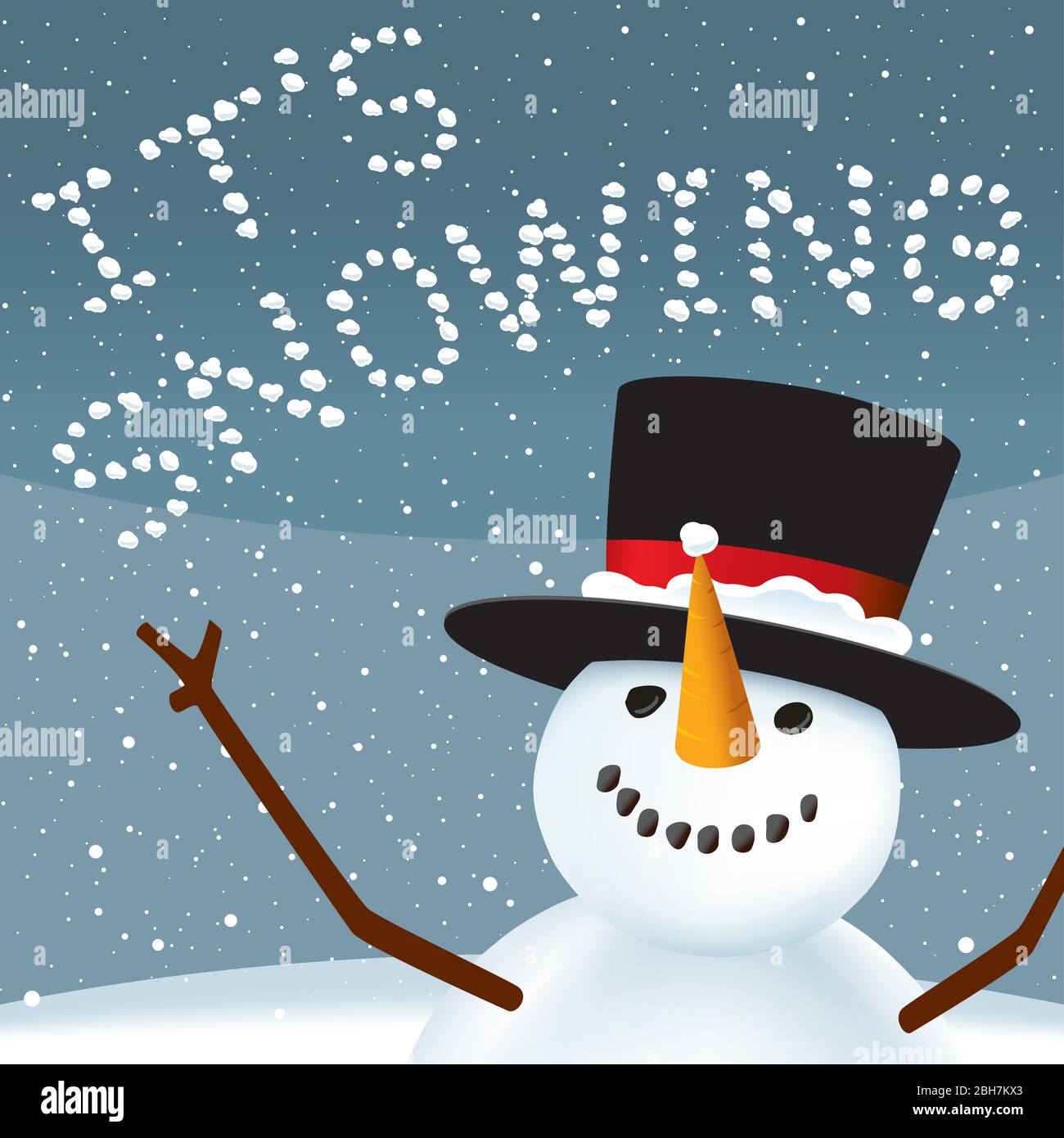 Vector illustration. Happy snowman because its snowing, with snowball ...