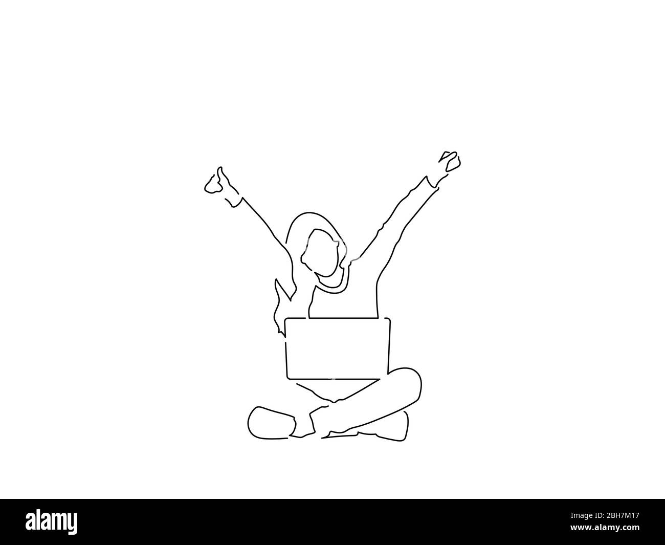 People using technology line drawing, vector illustration design Stock ...