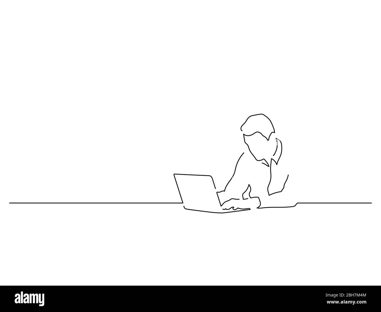 People using technology line drawing, vector illustration design Stock ...