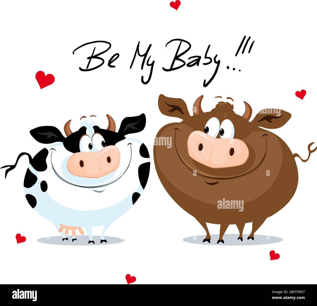 Cute Cow in Love Valentines Day Vector Cartoon Illustration Stock ...