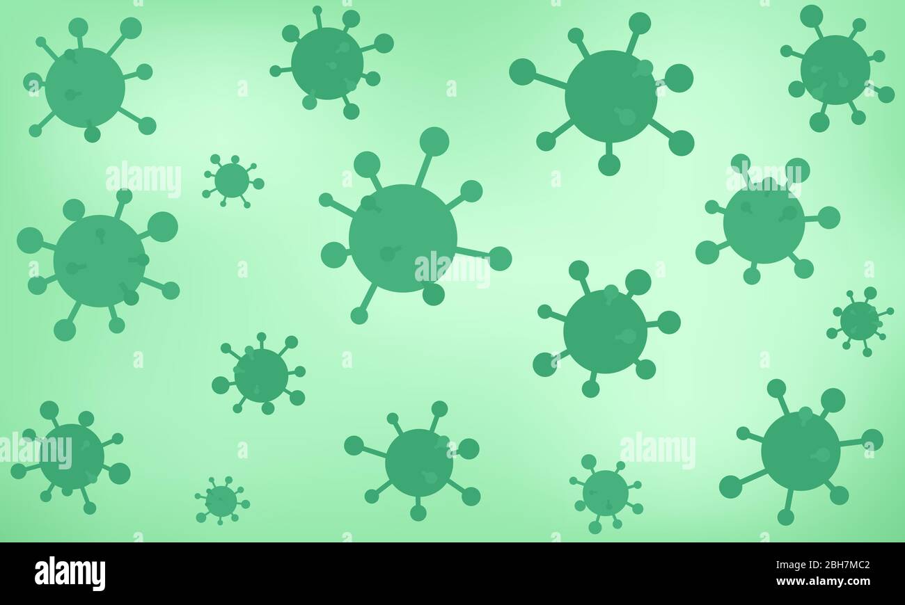 Vector illustration of a microscopic view of multiple green viruses ...