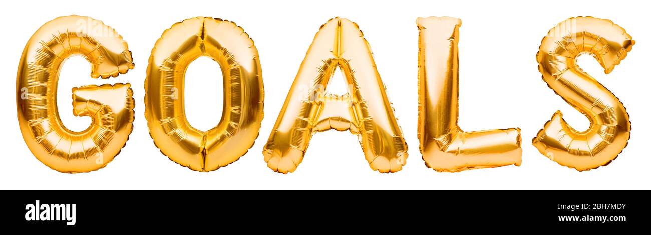 Word GOALS made of golden inflatable balloons isolated on white ...