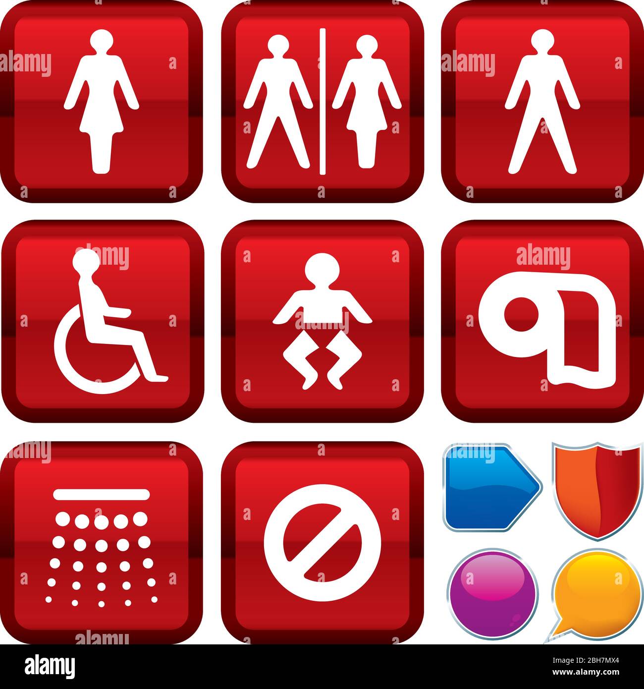Vector illustration. Set of toilet icons on square buttons. Geometric ...