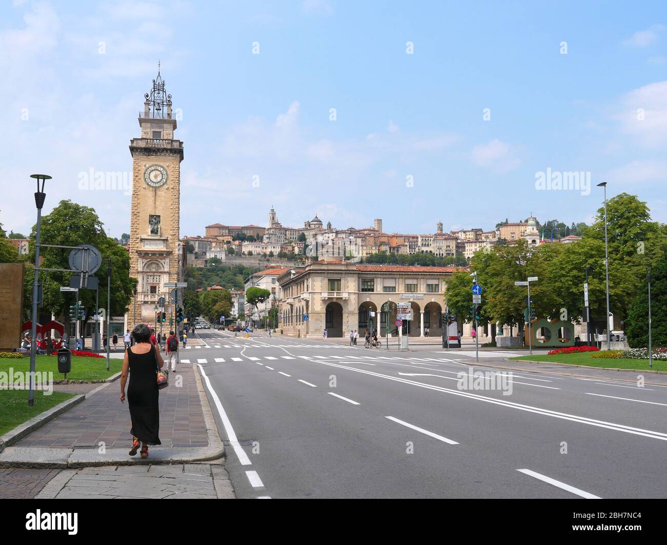 Bergamo, Italy - August 06, 2019: People walking on the streets in the ...