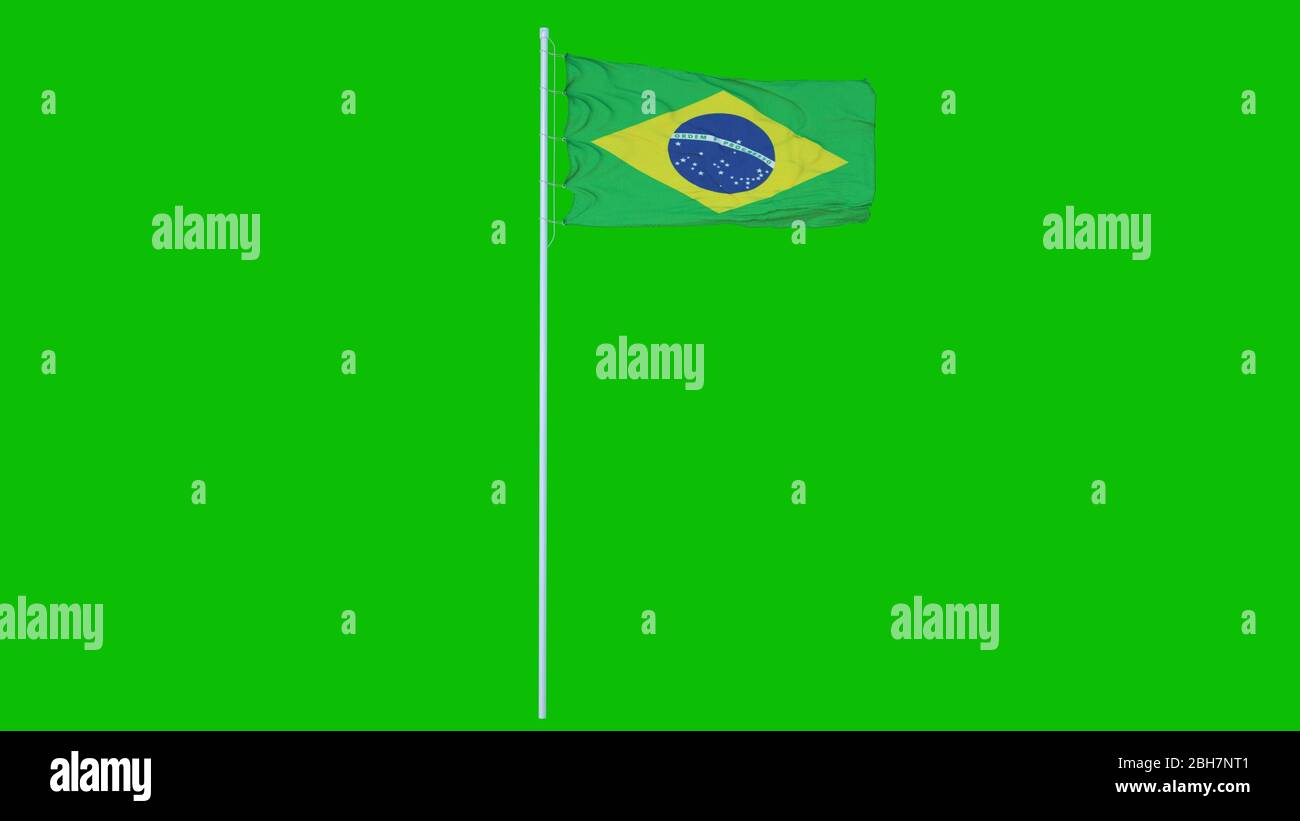 Brazil Flag Waving on wind on green screen or chroma key background. 3d ...