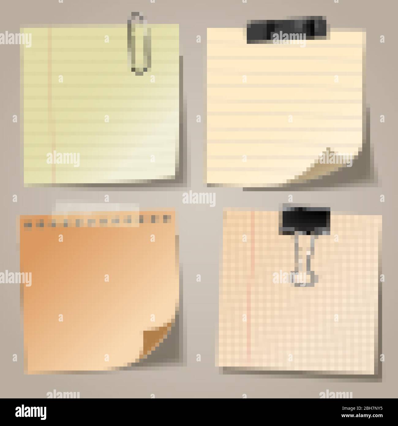 Realistic blank sticky notes with clip binder and adhesive tape ...