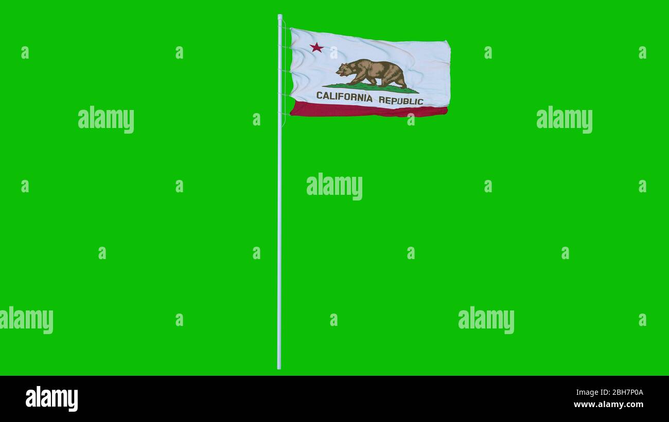California Flag Waving on wind on green screen or chroma key background ...
