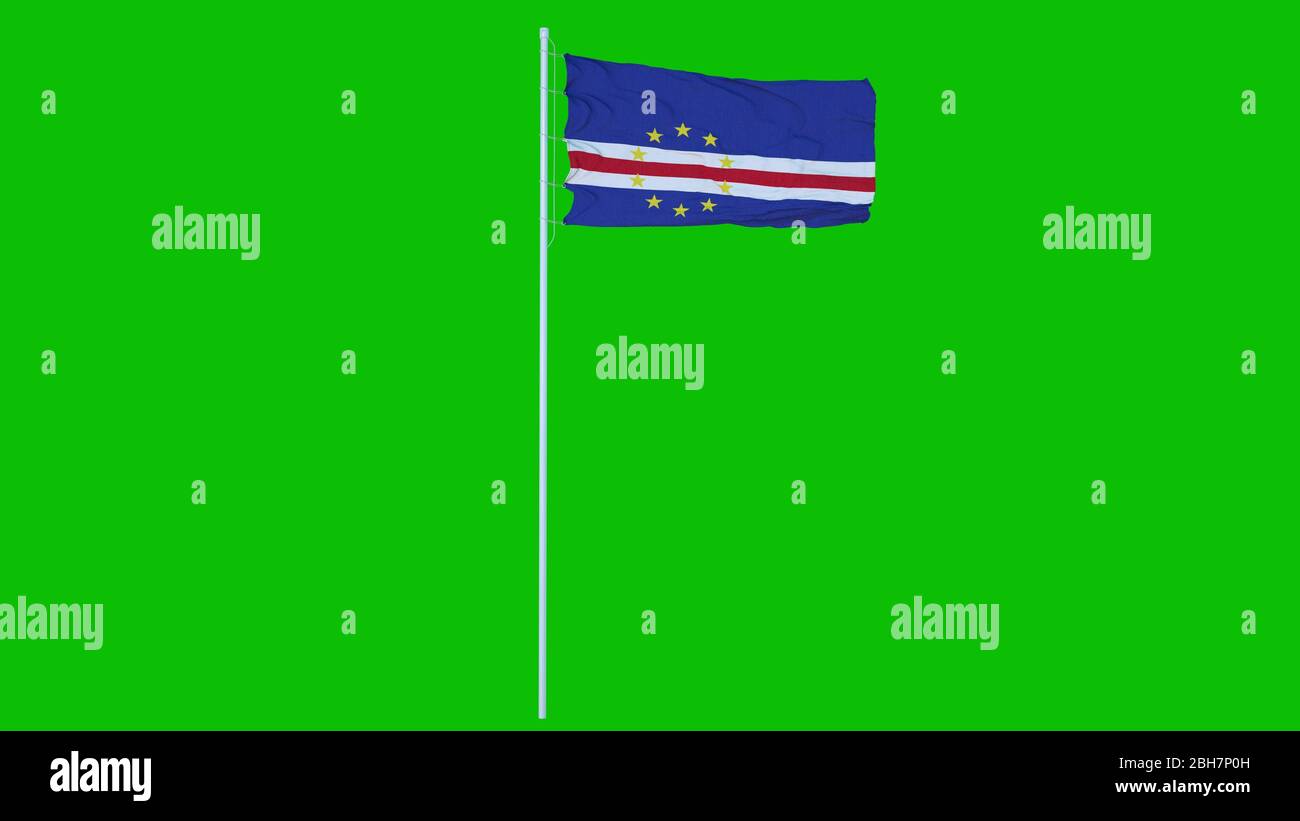 Cape Verde Flag Waving on wind on green screen or chroma key background ...