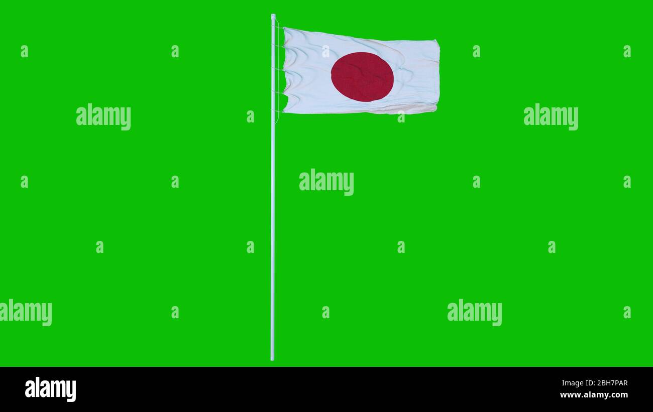 Japan Flag Waving on wind on green screen or chroma key background. 3d ...