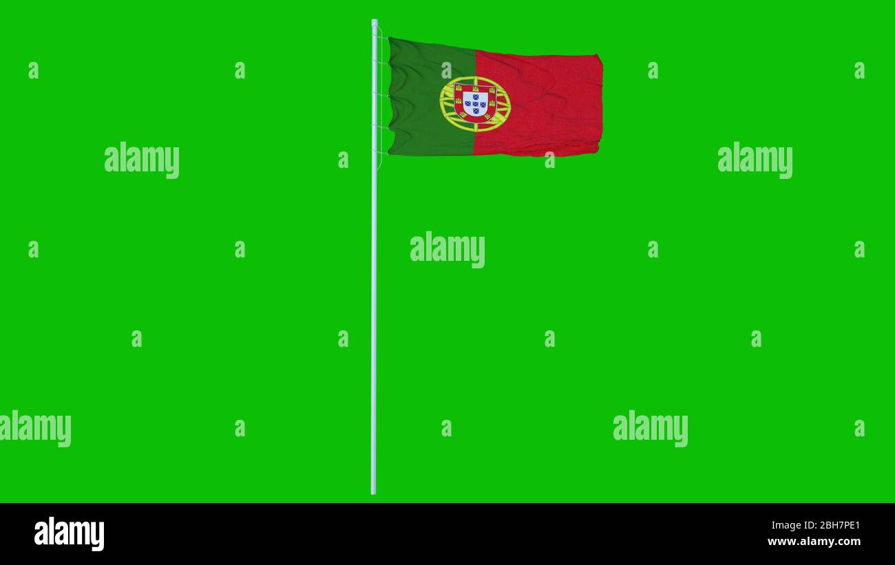 Portugal Flag Waving on wind on green screen or chroma key background ...
