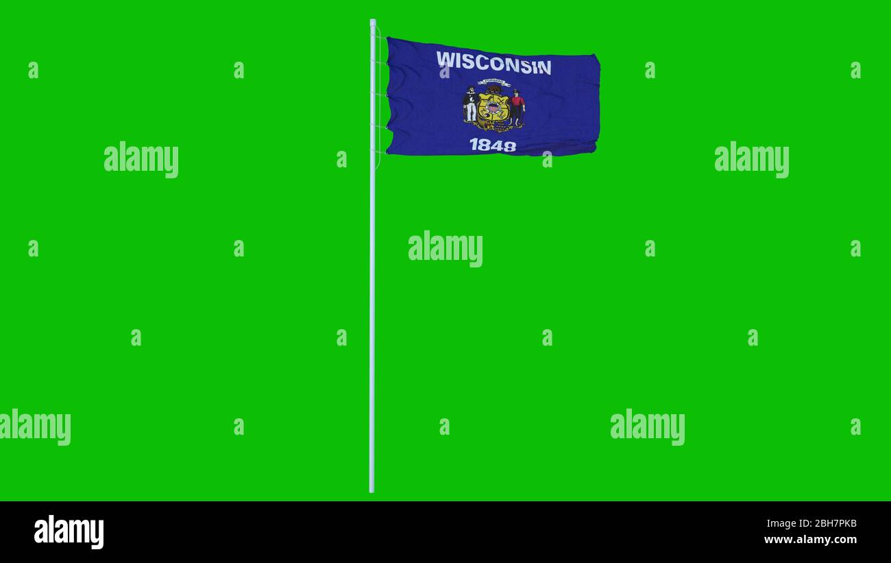 Wisconsin state Flag Waving on wind on green screen or chroma key ...