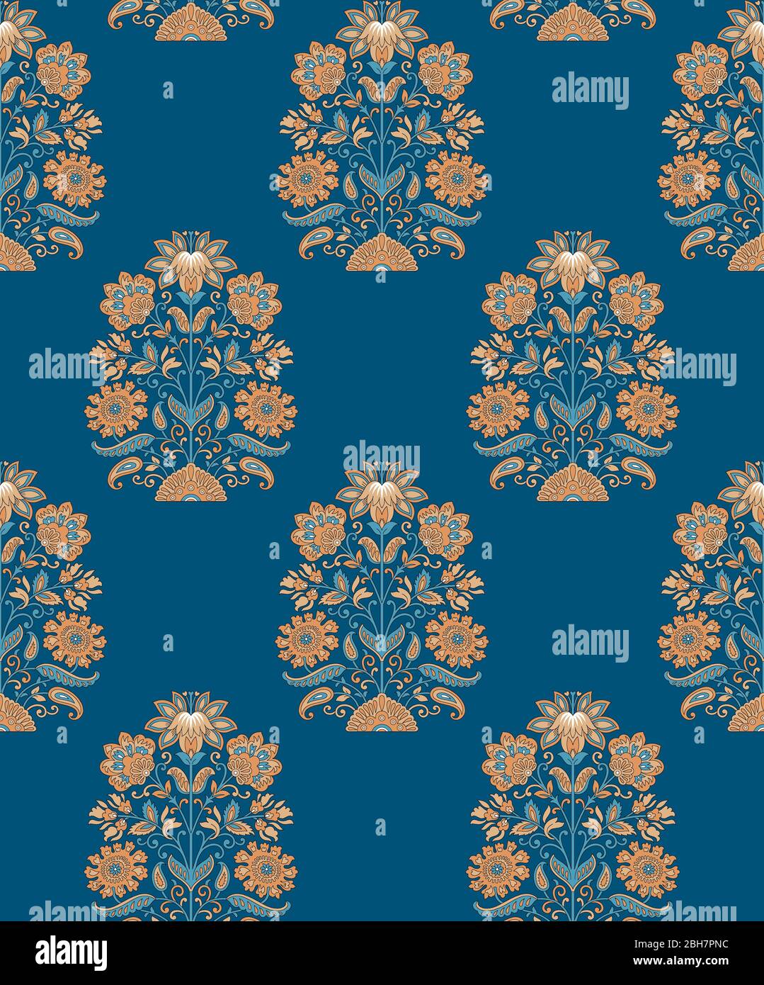 seamless mughal flower pattern with blue background Stock Photo - Alamy