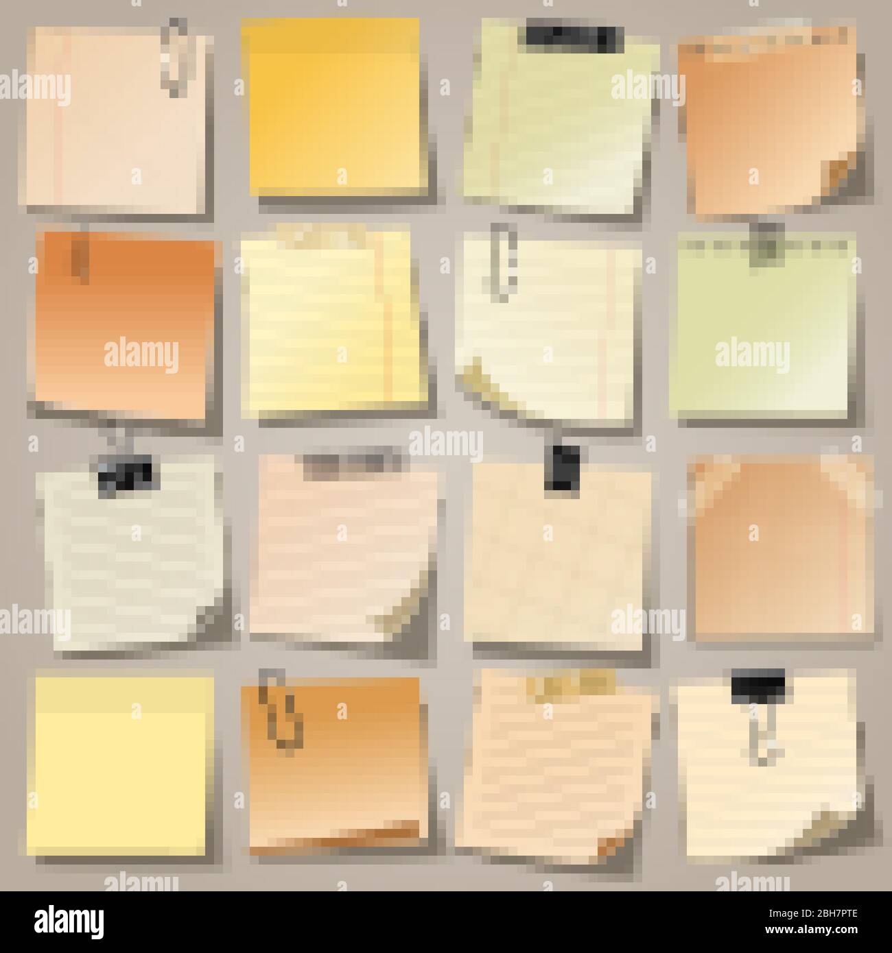 Realistic blank sticky notes with clip binder and adhesive tape ...