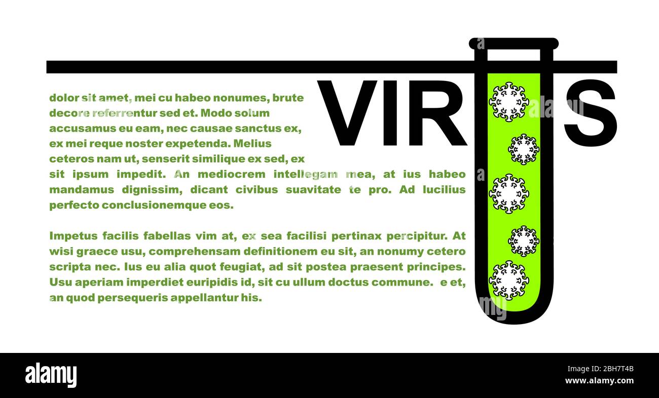 The word virus with a stylized letter U in the form of a test tube in ...