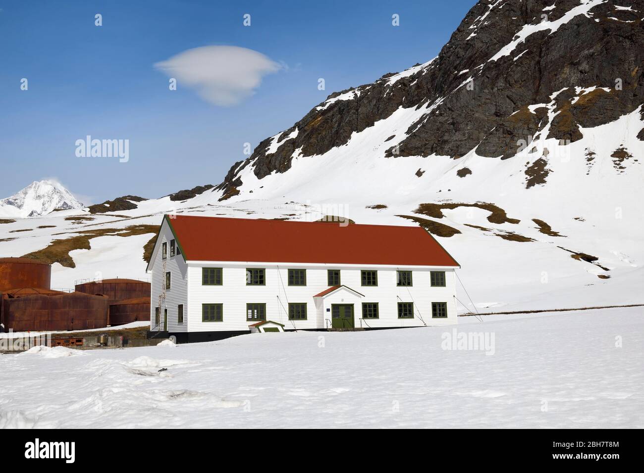 British Antarctic Survey building, former whaling station Grytviken ...