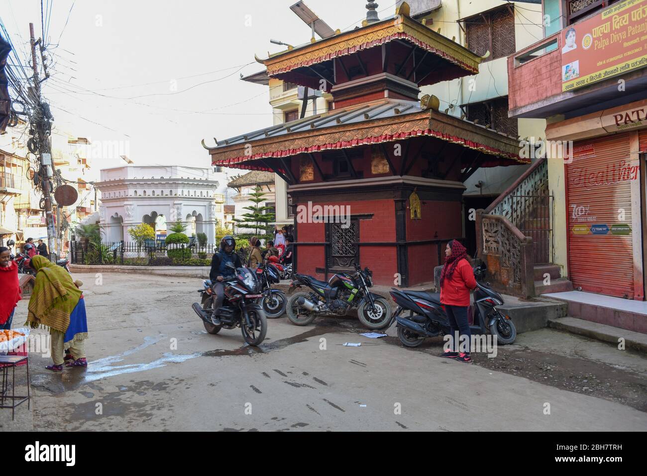 Tansen, Nepal - 14 January 2020: people walking on the old center of ...