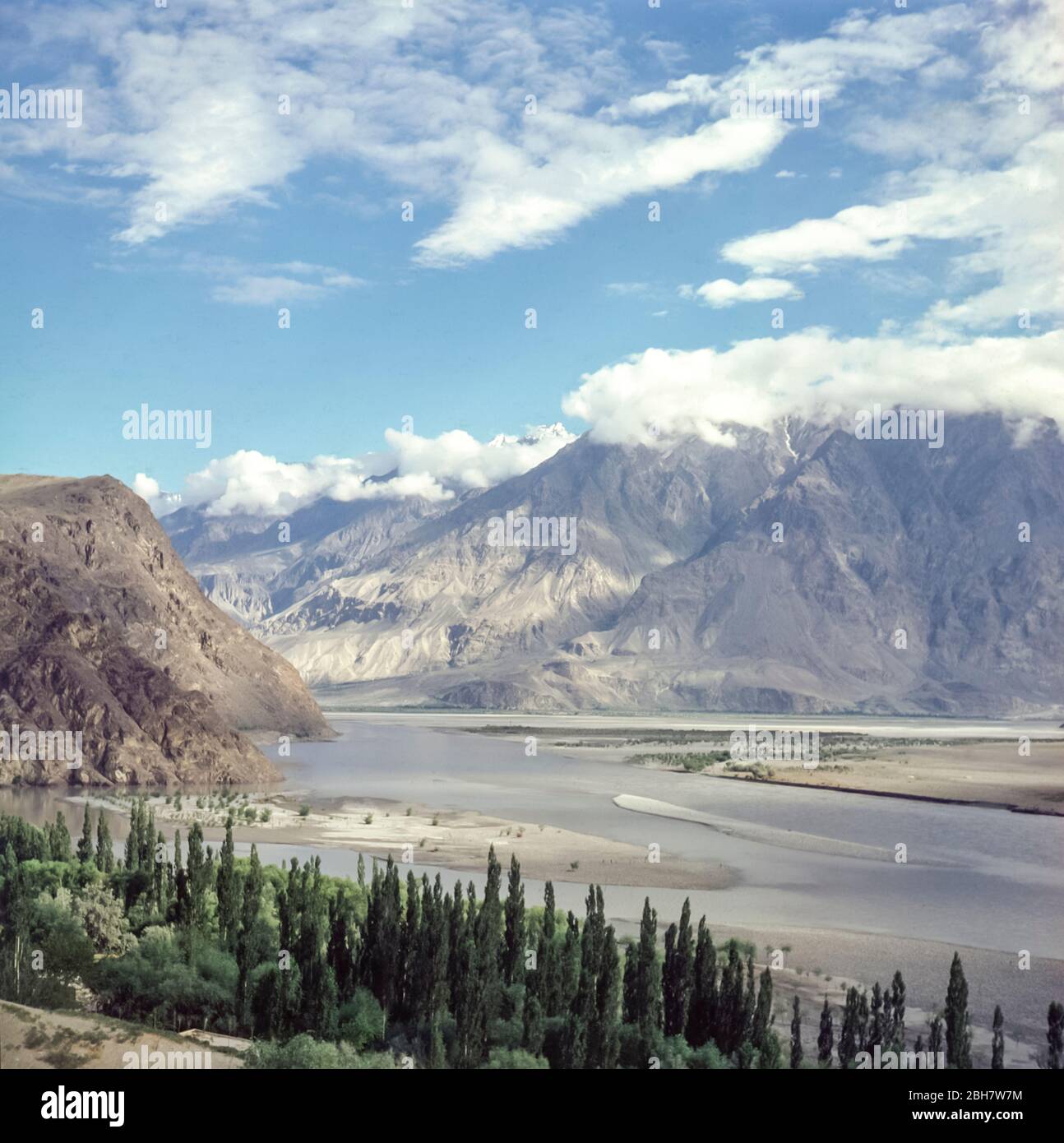 Pakistan, Northern Areas. The colourful bustling town of Skardu located ...
