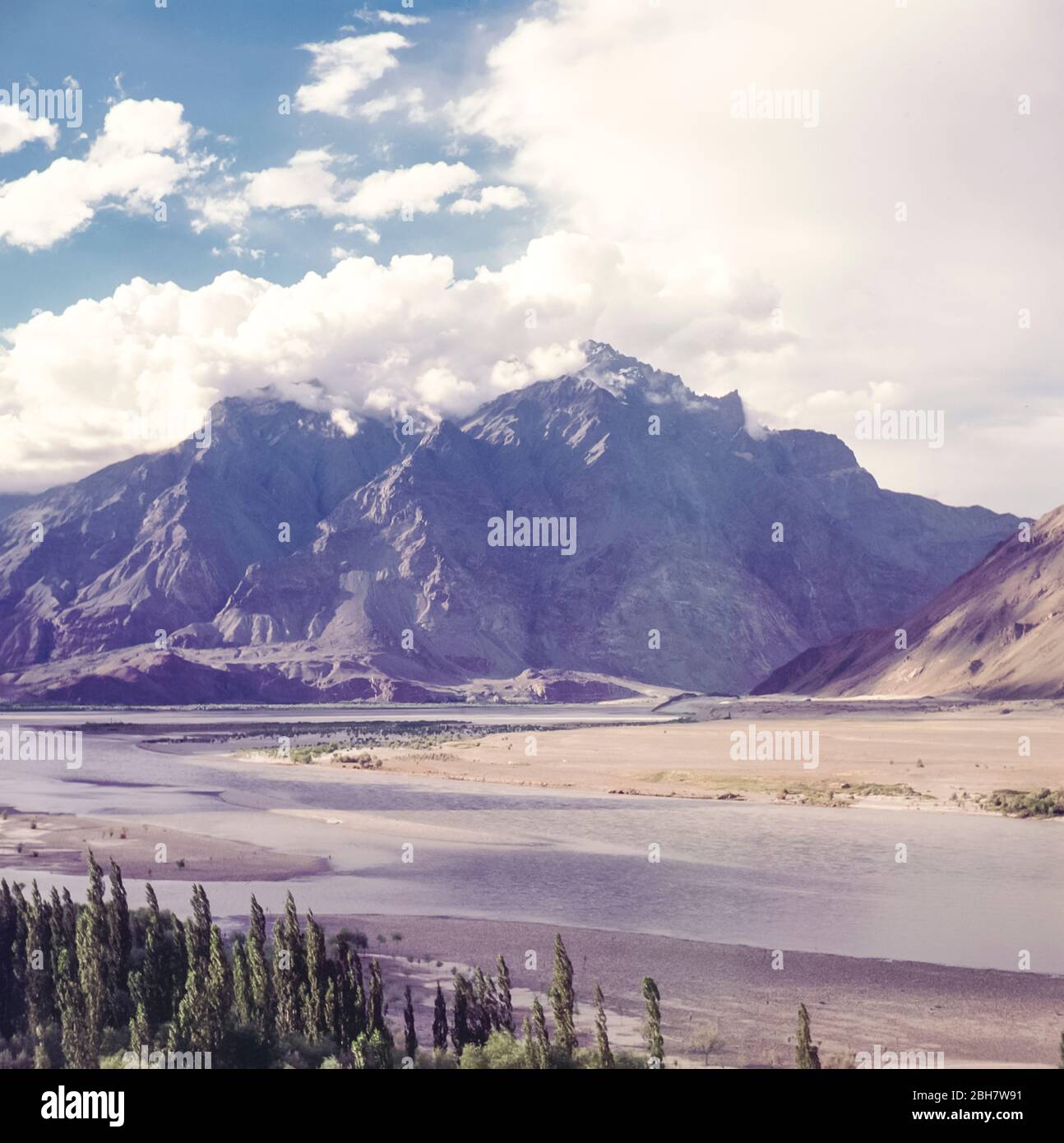 Pakistan, Northern Areas. The colourful bustling town of Skardu located ...