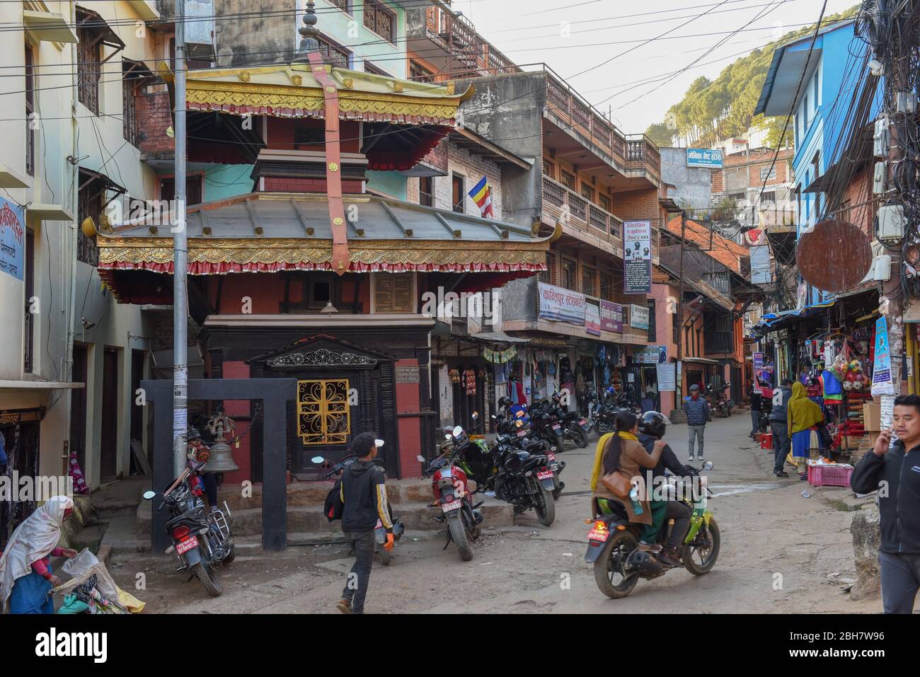 Tansen, Nepal - 14 January 2020: people walking on the old center of ...
