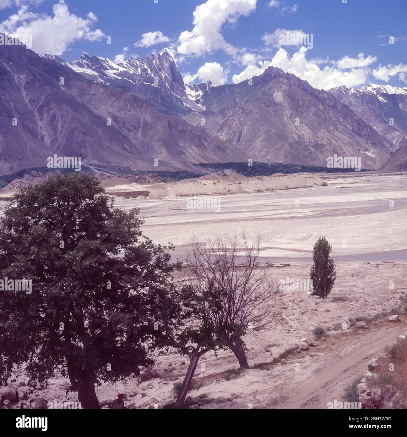 Pakistan, Northern Areas. The colourful bustling town of Skardu located ...