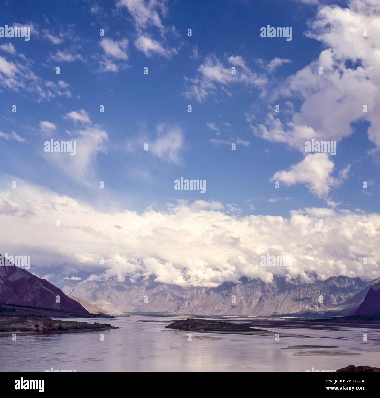 Pakistan, Northern Areas. The colourful bustling town of Skardu located ...