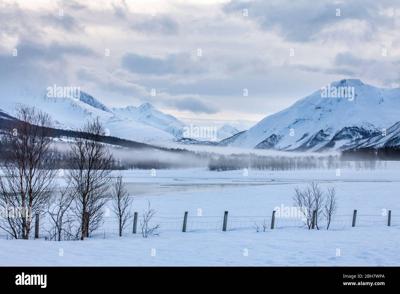 icy winter landscape in the Lyngen Alps, Finnmark in northern Norway ...
