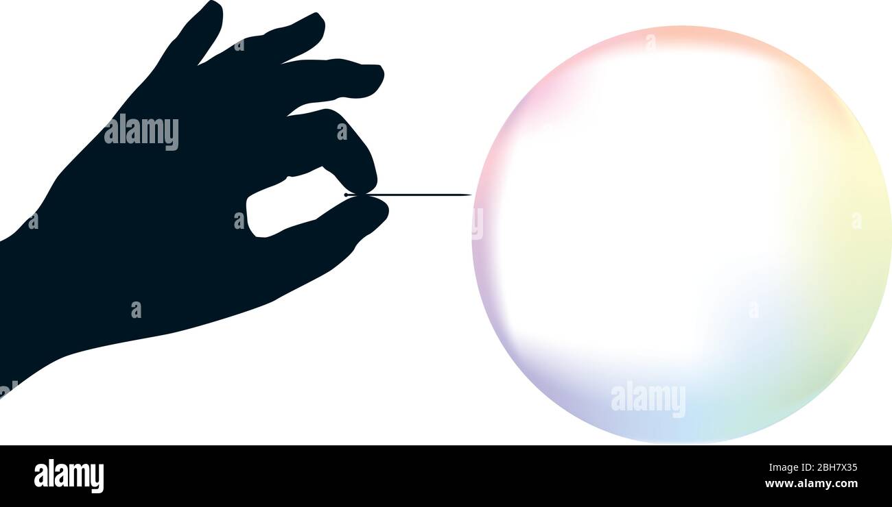 Vector illustration. Bubble explosion. Silhouette hand exploding a soap ...