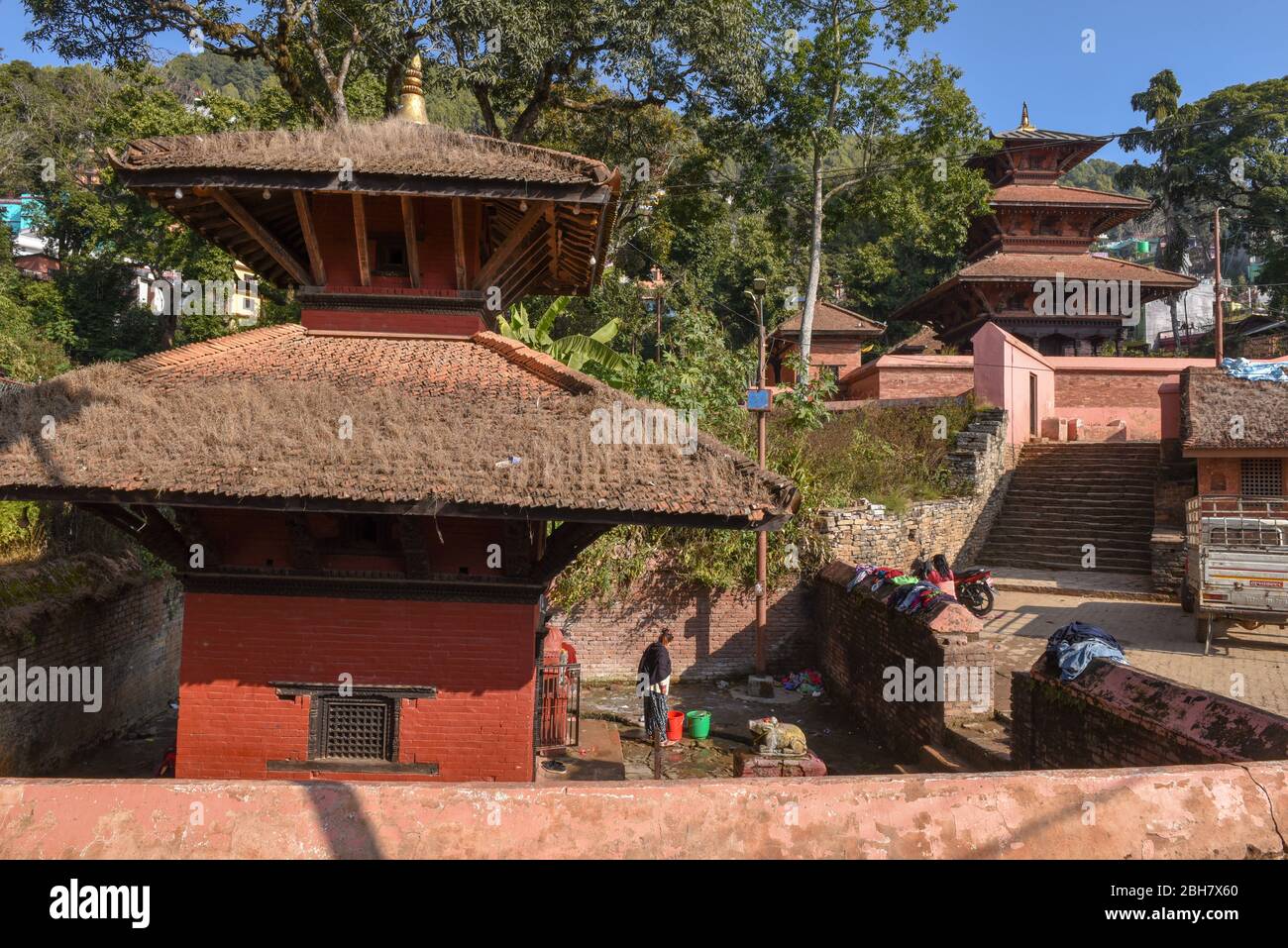 Tansen, Nepal - 15 January 2020: people at a temple of Tansen on Nepal ...