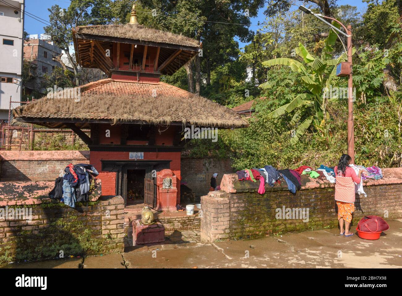 Tansen, Nepal - 15 January 2020: people at a temple of Tansen on Nepal ...