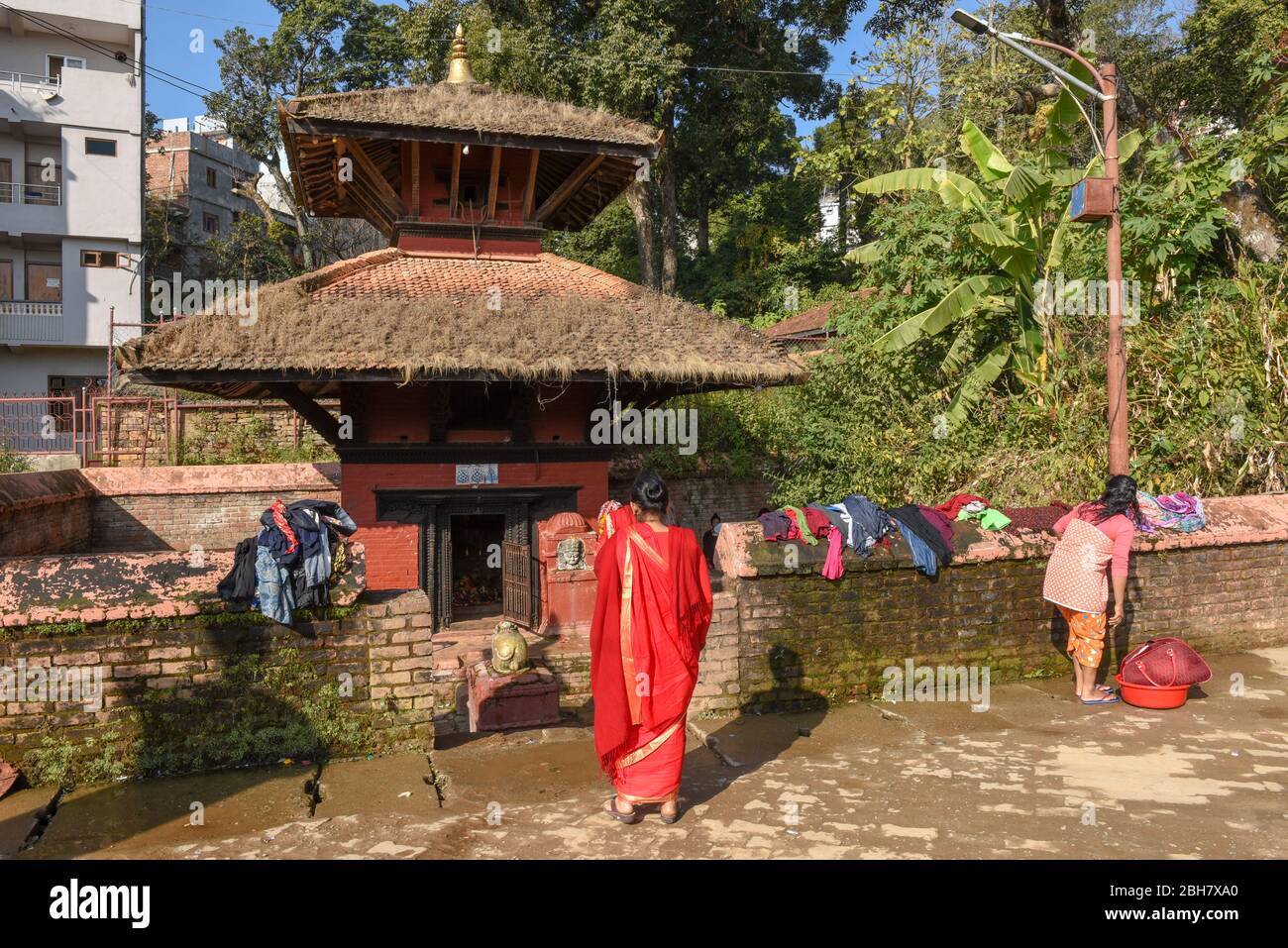 Tansen, Nepal - 15 January 2020: people at a temple of Tansen on Nepal ...