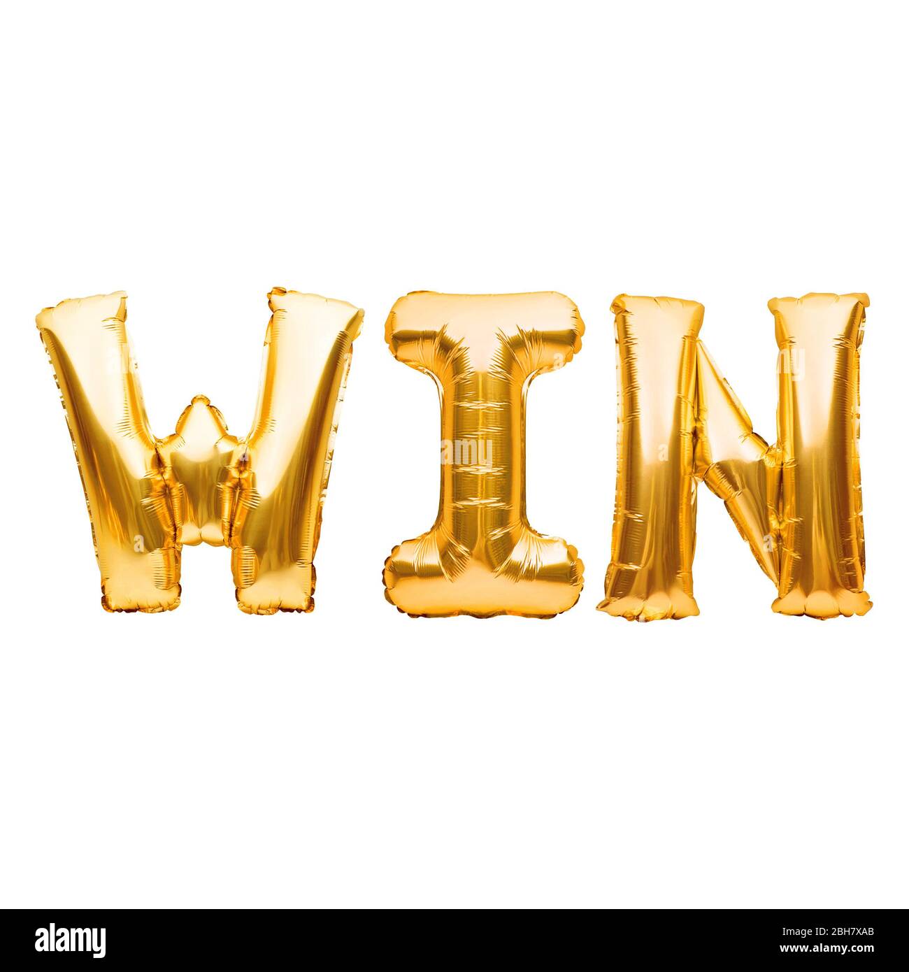 Word WIN made of golden inflatable balloons isolated on white ...