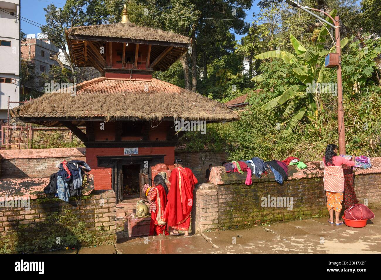 Tansen, Nepal - 15 January 2020: people at a temple of Tansen on Nepal ...