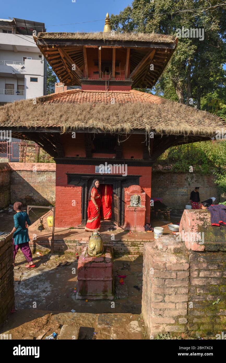 Tansen, Nepal - 15 January 2020: people at a temple of Tansen on Nepal ...