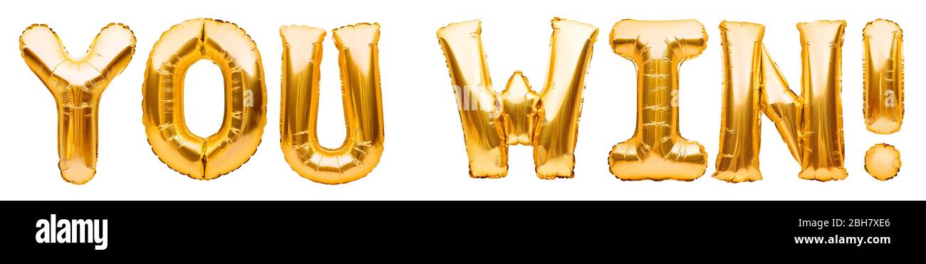 Words YOU WIN made of golden inflatable balloons isolated on white ...