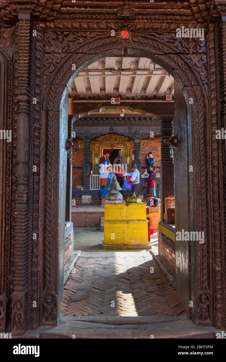 Tansen, Nepal - 15 January 2020: people at a temple of Tansen on Nepal ...