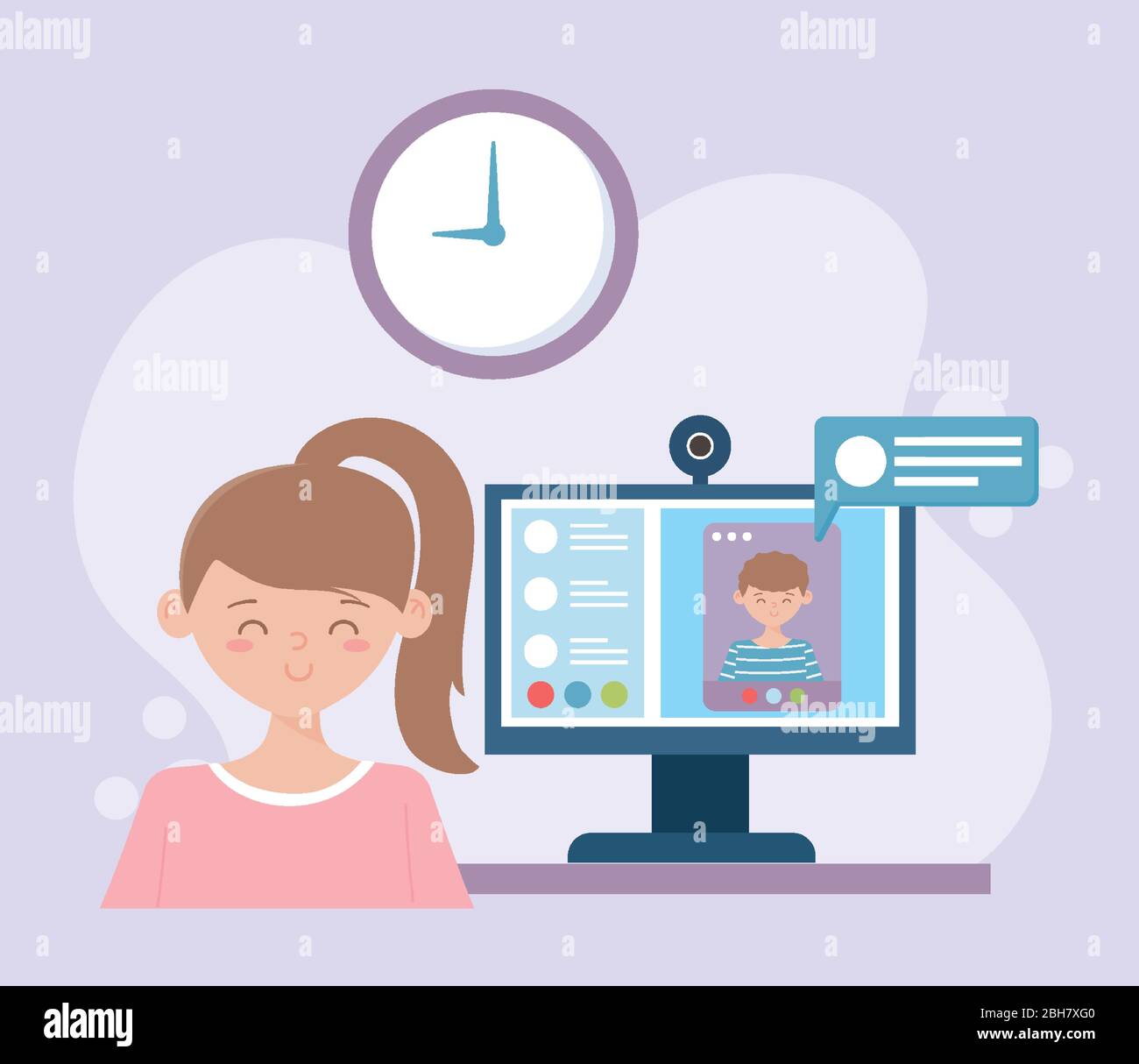 stay at home, people online meeting with computer video vector ...