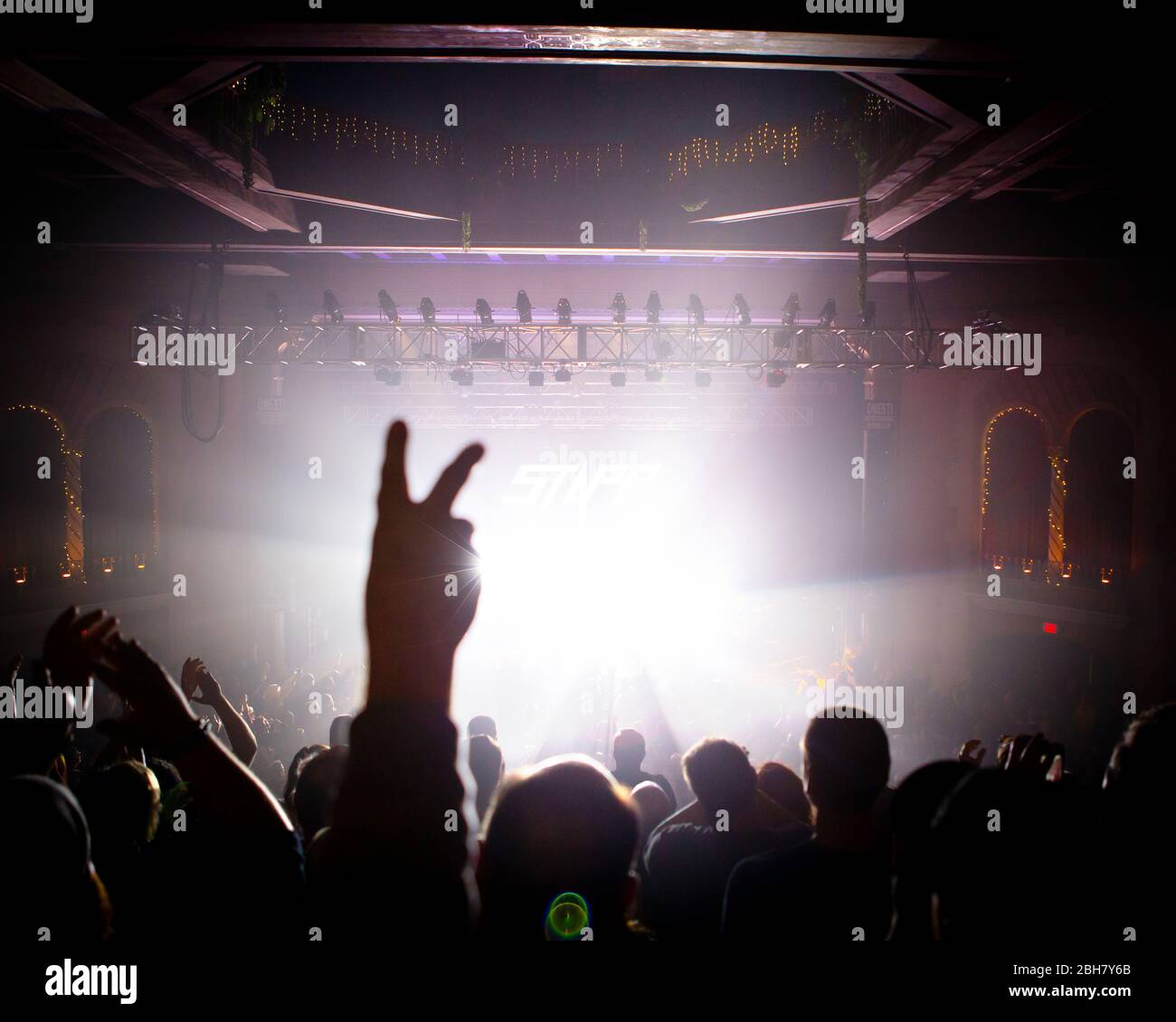 Stage Light Show Inside of a Live Local Concert Venue Surrounded by a ...
