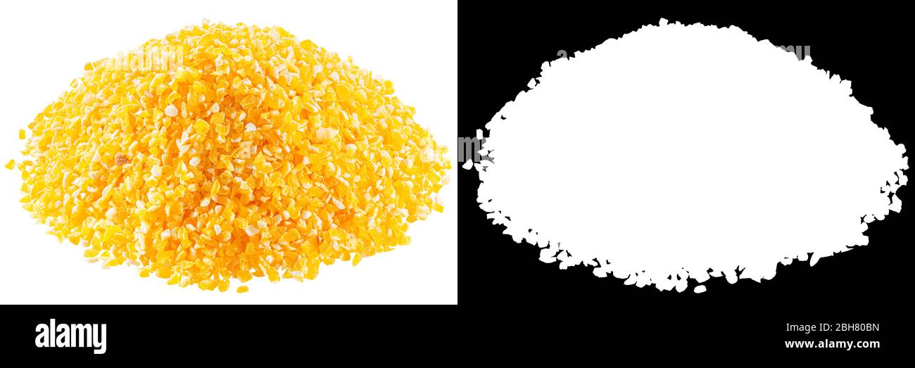 Pile of cornmeal, a coarse ground dried maize seeds, isolated Stock ...