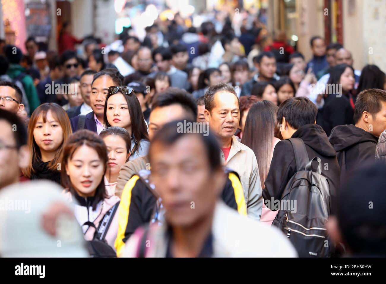 07.12.2019, Macao, , China - Crowd of people in the city centre ...