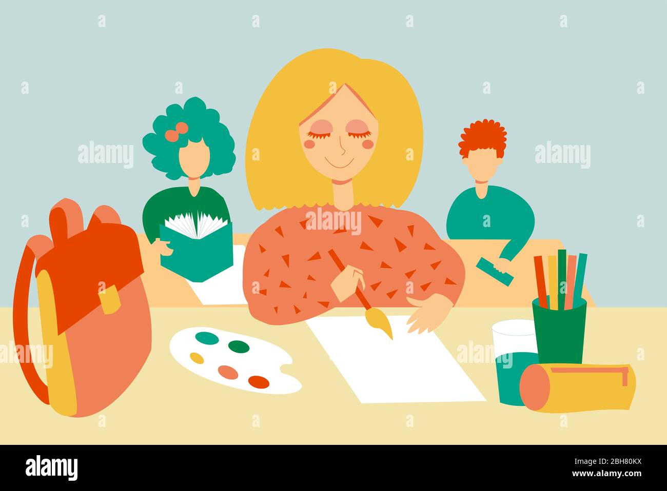 Group of students doing different tasks in the classroom - Education ...
