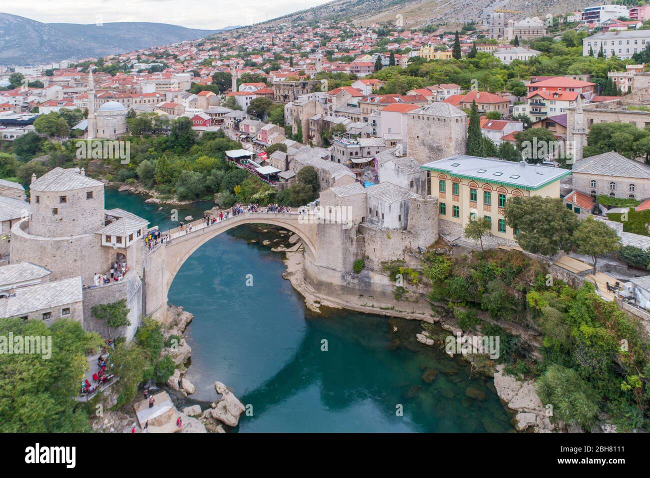 Aerial view on the city Mostar and Old Bridge. Bosnia and Hercegovina ...