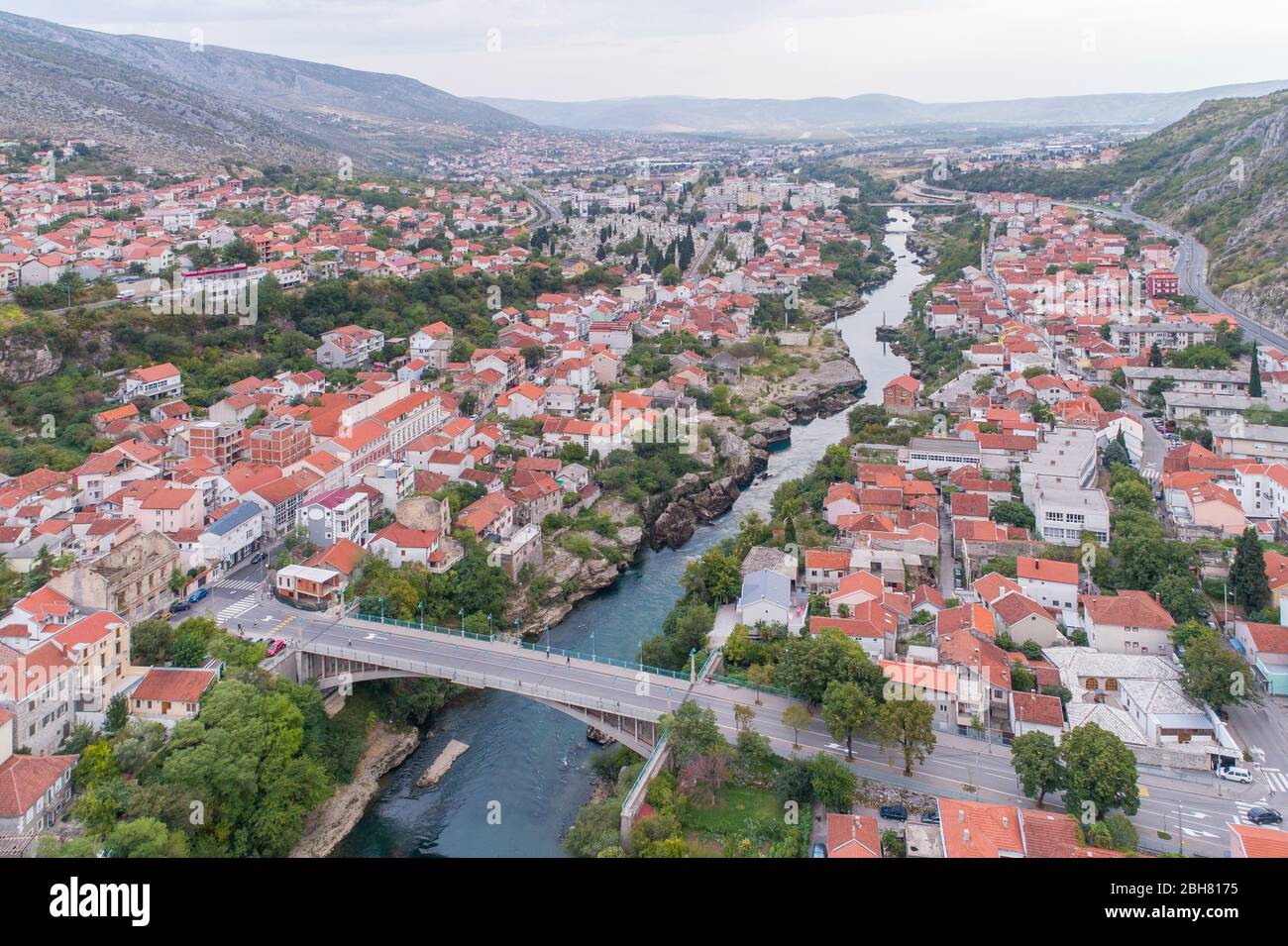 Aerial view on the city Mostar and Old Bridge. Bosnia and Hercegovina ...