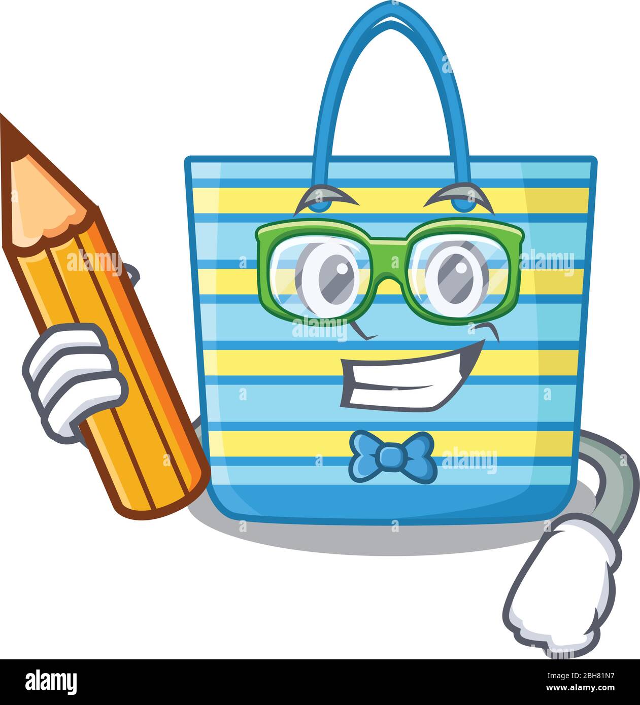 A brainy student beach bag cartoon character with pencil and glasses ...