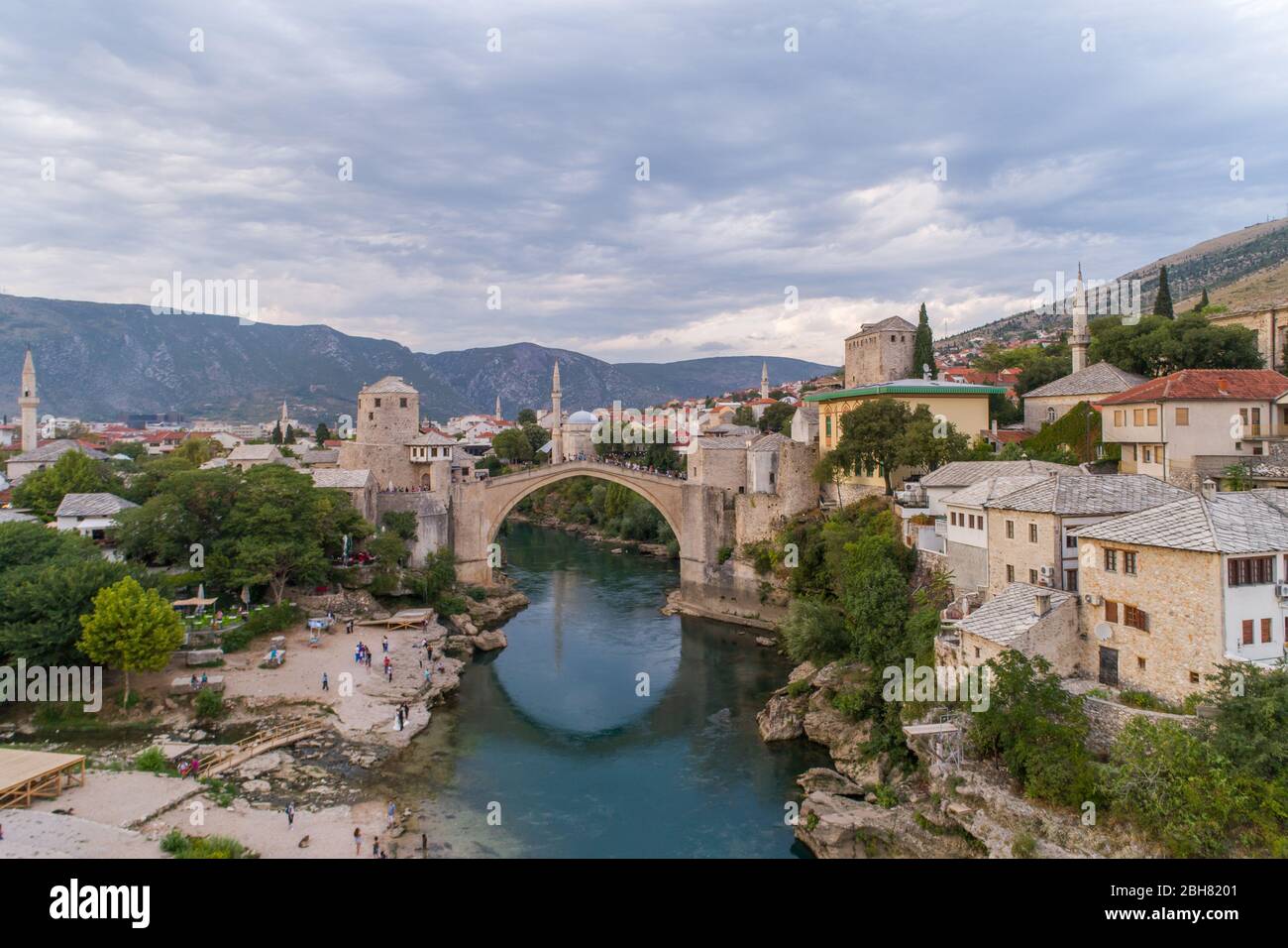 Aerial view on the city Mostar and Old Bridge. Bosnia and Hercegovina ...