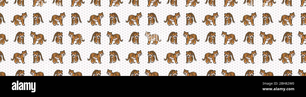 Cute tiger seamless vector border. Hand drawn striped big cat for ...