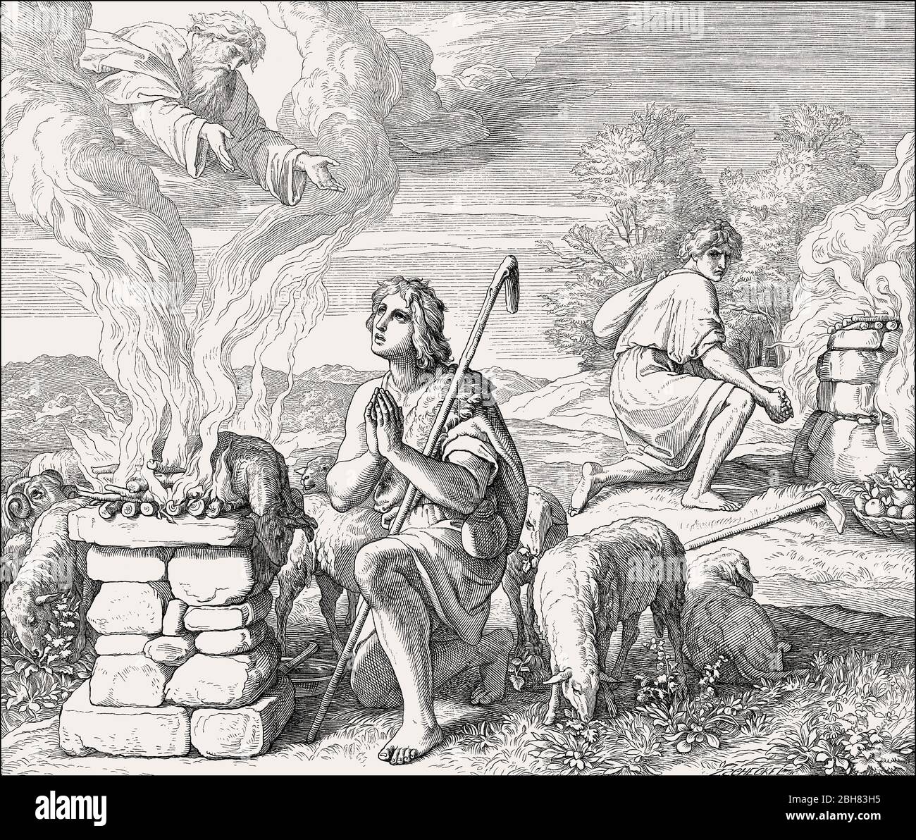 Cain and Abel offer their sacrifices, by Julius Schnorr von Carolsfeld ...