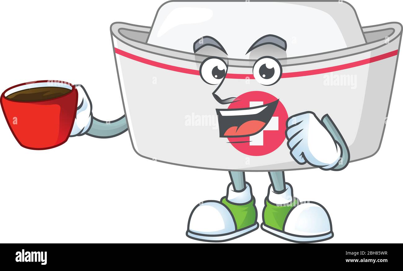 An image cartoon character of nurse hat with a cup of coffee Stock ...